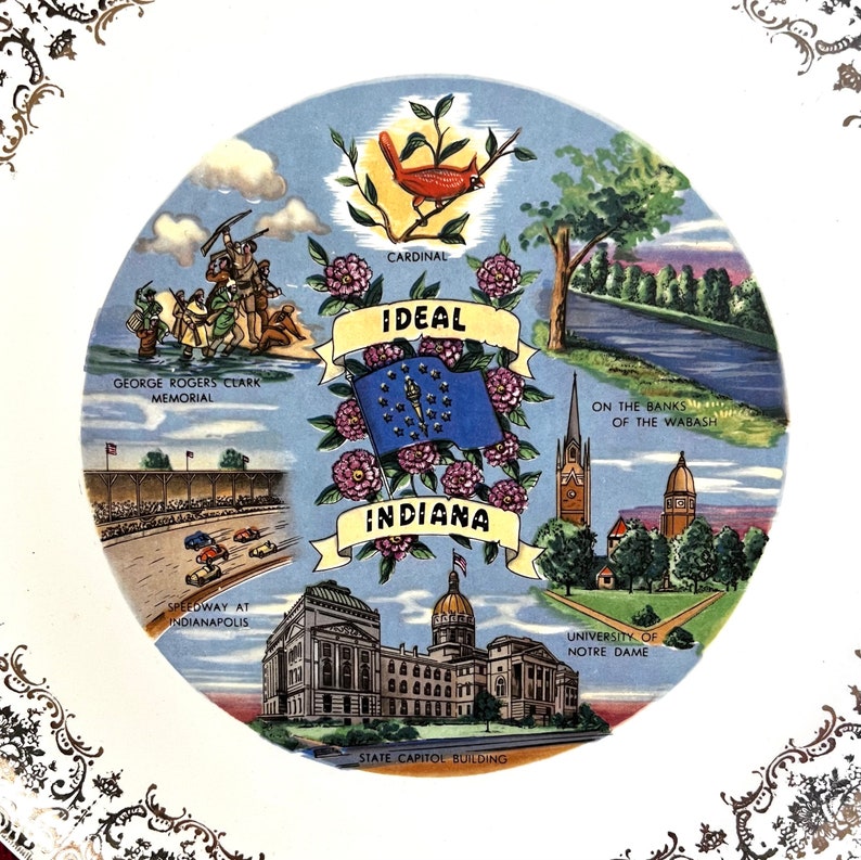 Ideal Indiana State Souvenir Plate, Capitol Building, Speedway in ...