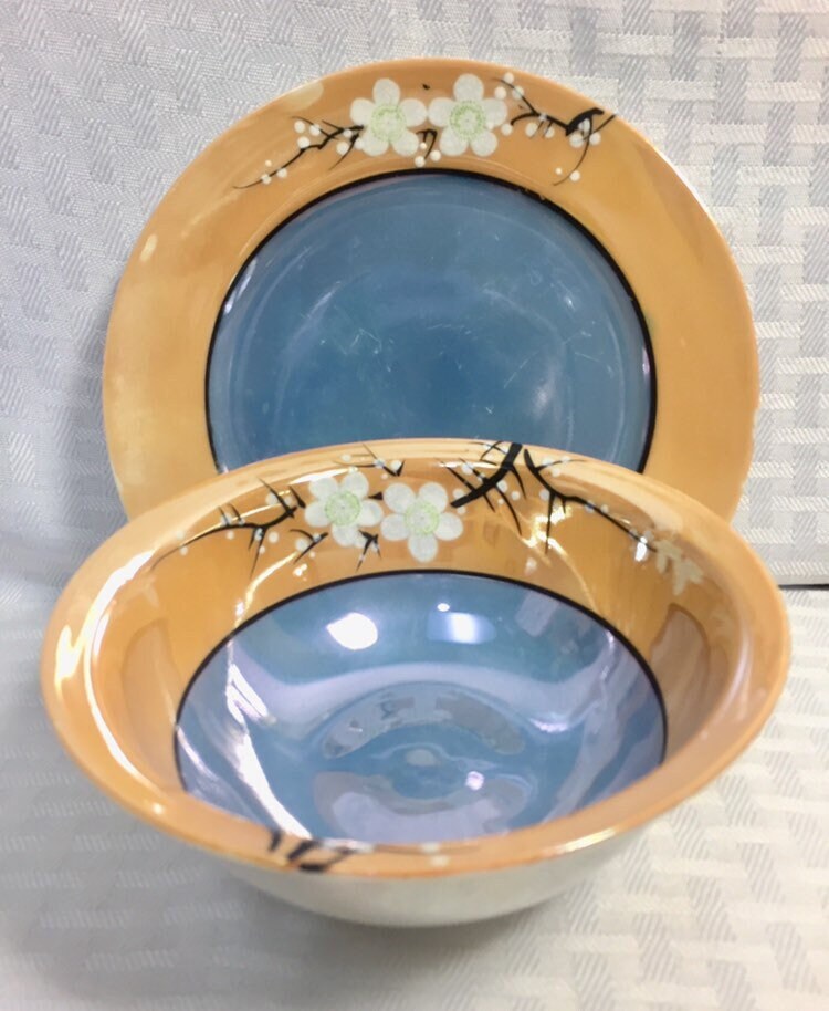 Vintage Japanese Lusterware Bowl and Plate Hand Painted With | Etsy
