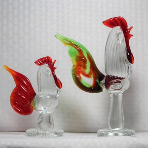 Vintage Handcrafted Glass Roosters, Murano Style, Collectible Glass ...