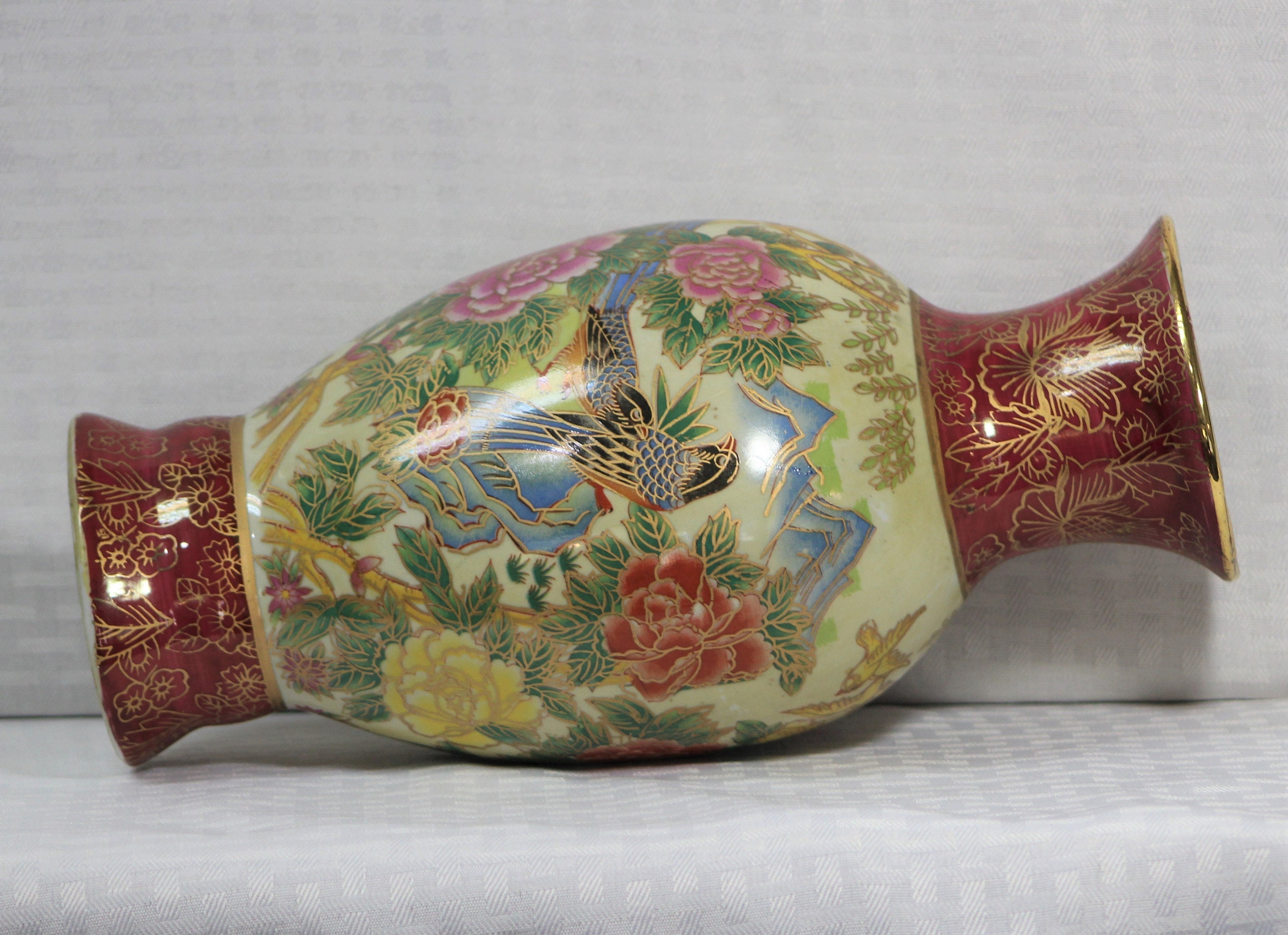 Hand Painted Chinese Vase, Decorated With Birds, Flowers and Mountains ...