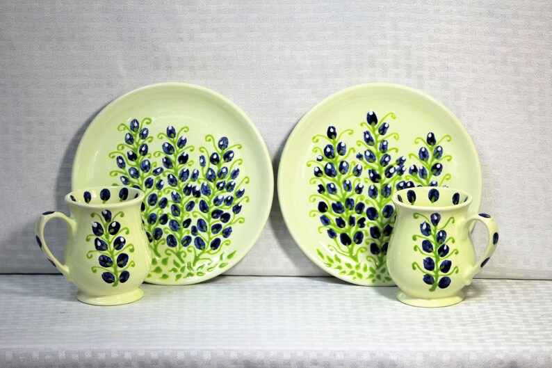 Hand Painted Texas Bluebonnet Plates and Mugs Celina by | Etsy