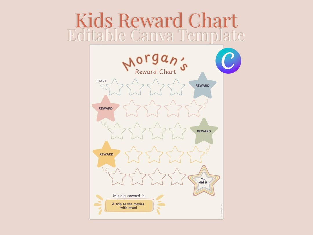 Personalized Kids Reward Chart | Editable Star Theme (canva Printable ...