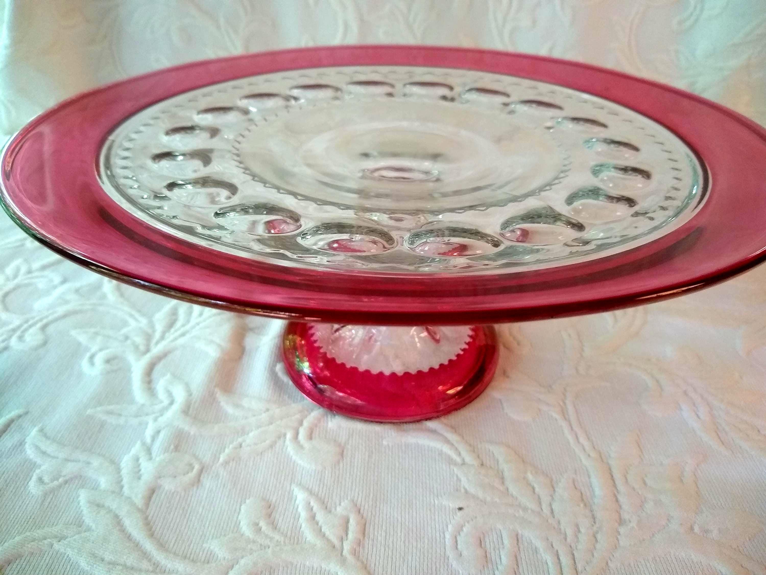 Retro Cake Stand, Vintage,cranberry Glass, Birthday Cake, Tiffin ...