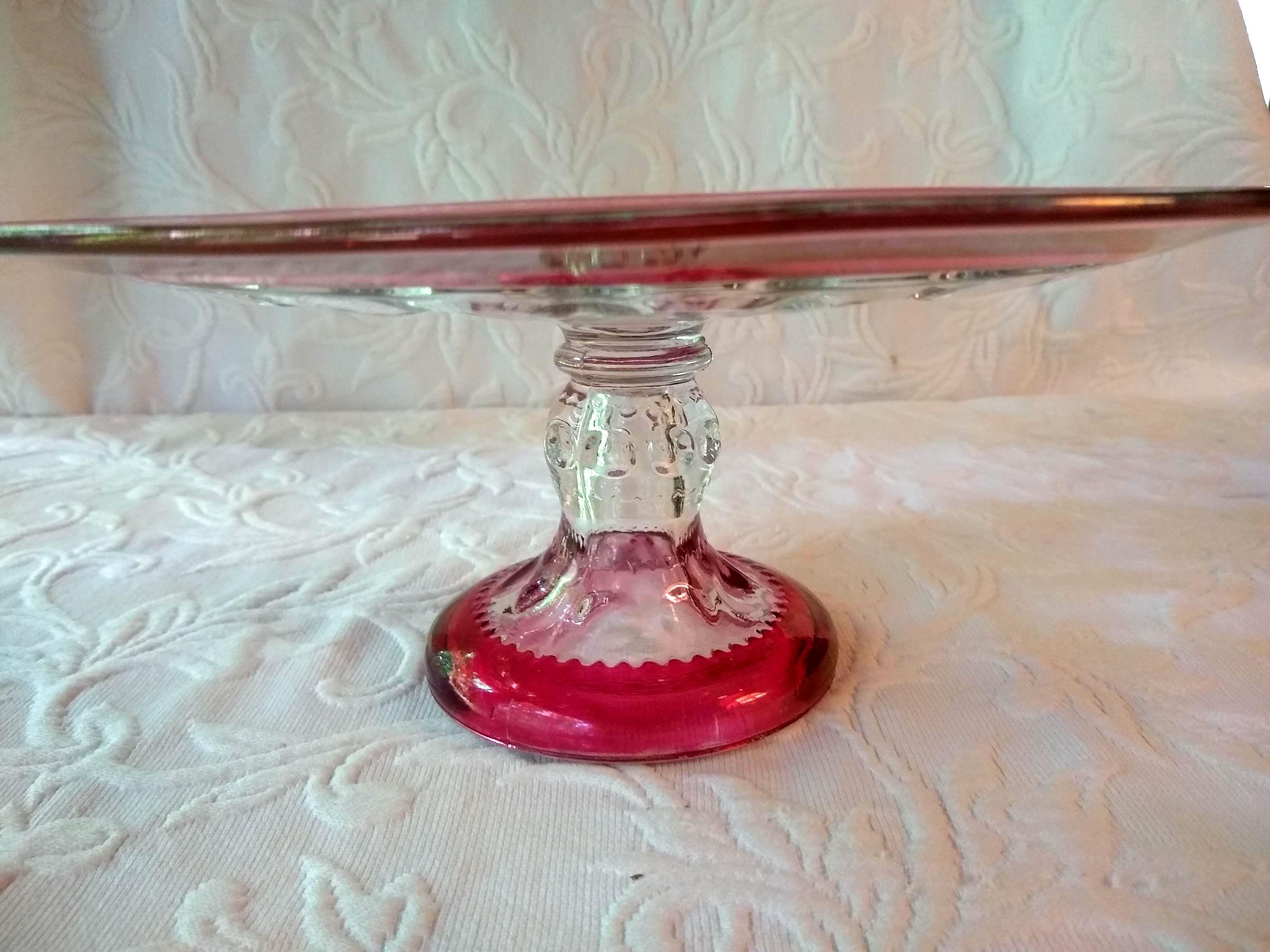 Retro Cake Stand, Vintage,cranberry Glass, Birthday Cake, Tiffin ...