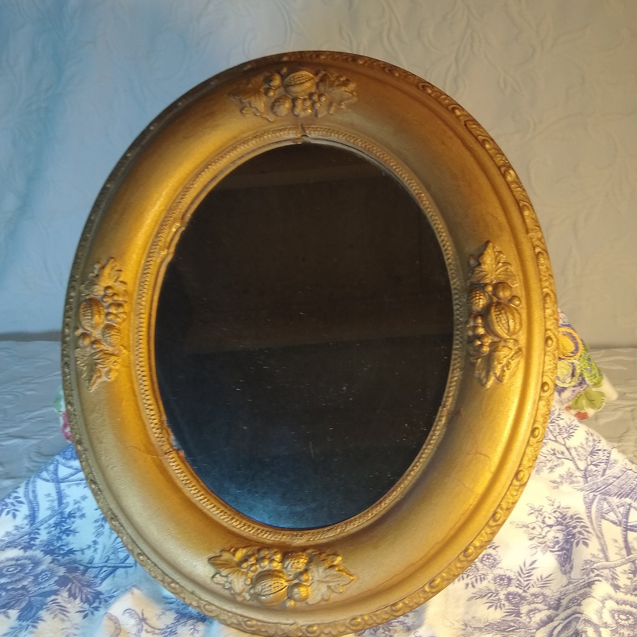 Vintage Oval Mirror in Decorative Wood Frame - Etsy