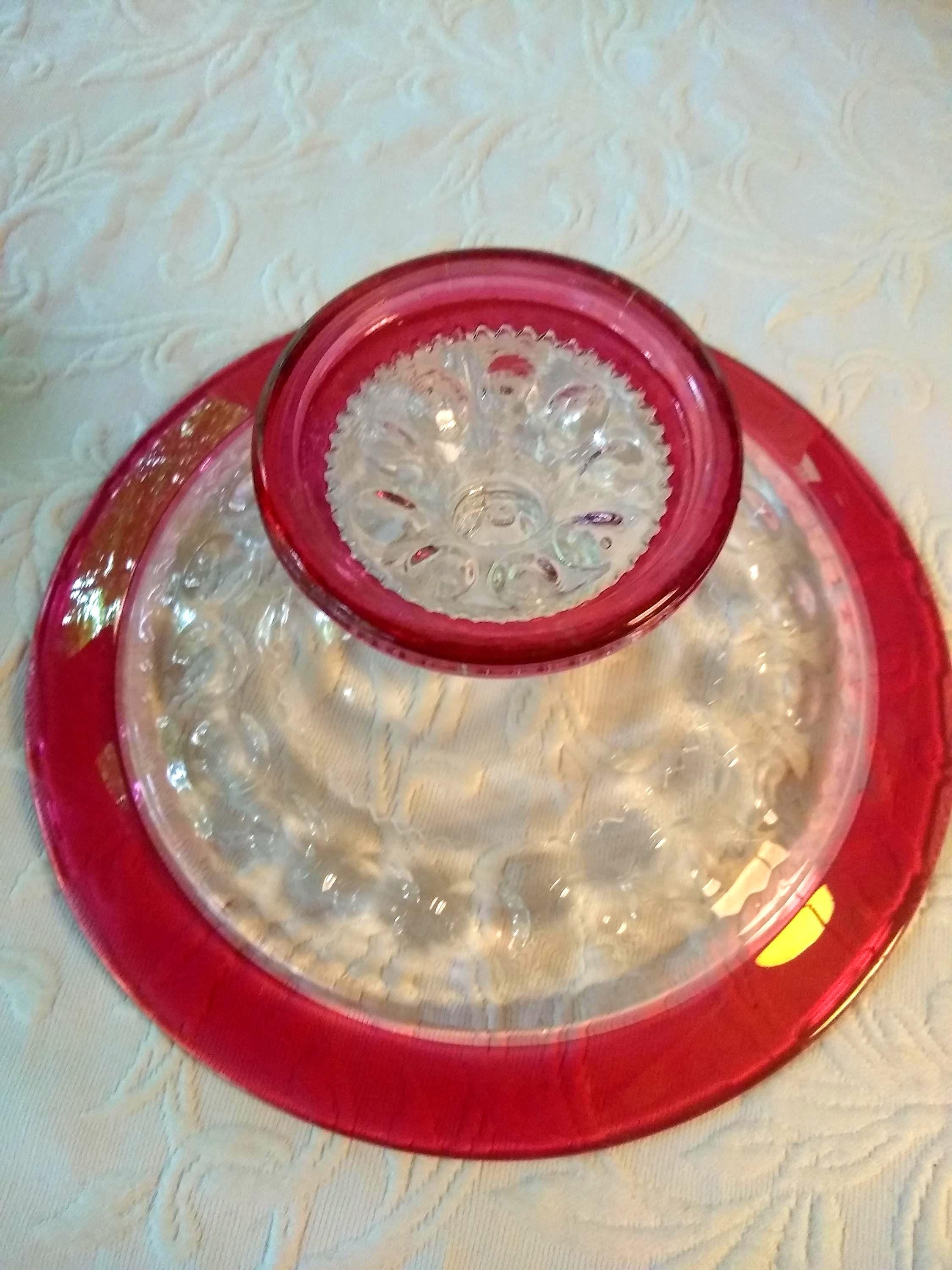Retro Cake Stand, Vintage,cranberry Glass, Birthday Cake, Tiffin ...