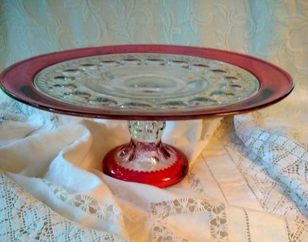 Retro Cake Stand, Vintage,cranberry Glass, Birthday Cake, Tiffin ...