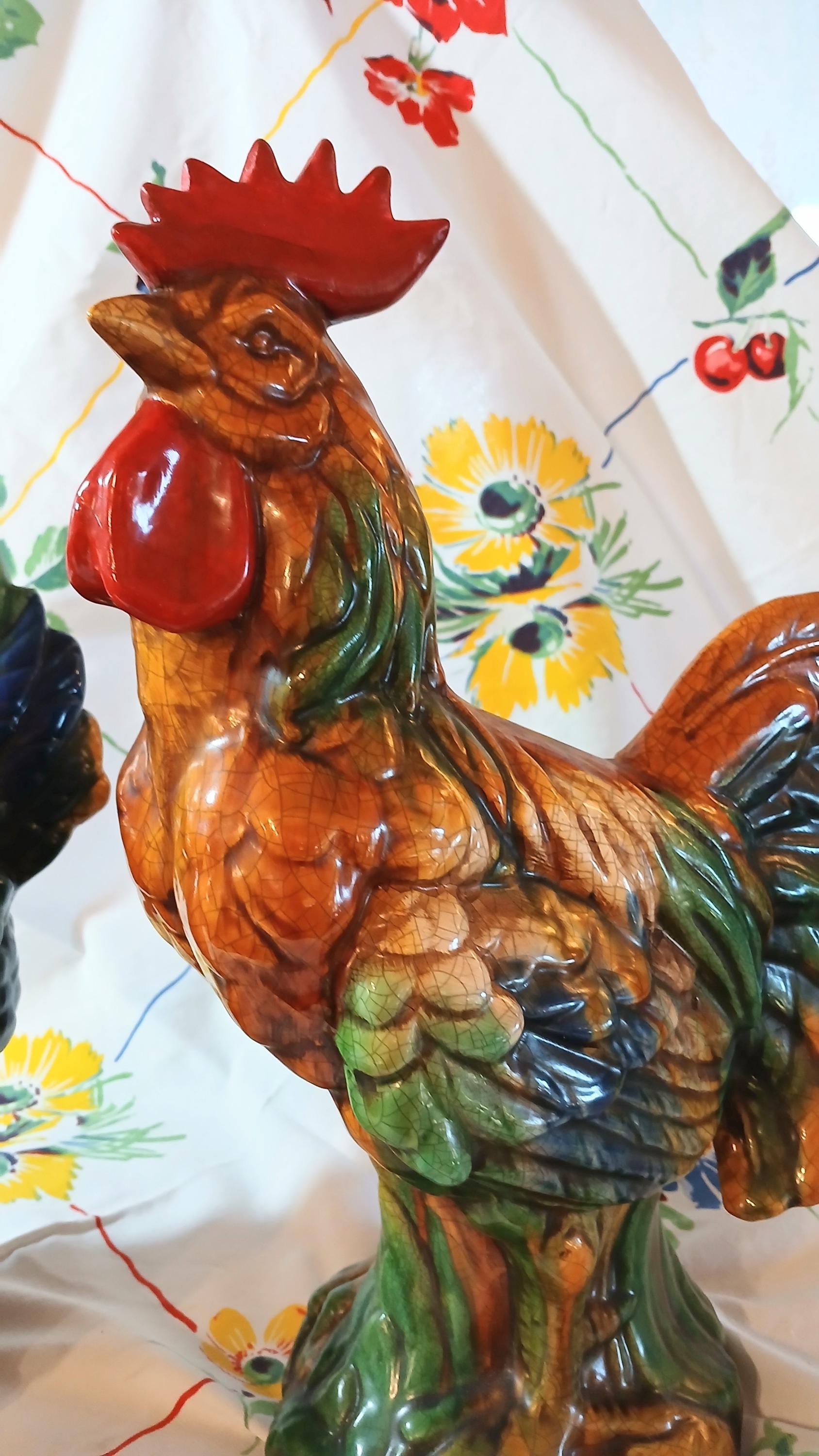 Majolica Hen and Rooster, Vintage Large Colorful Minton Reproduction ...