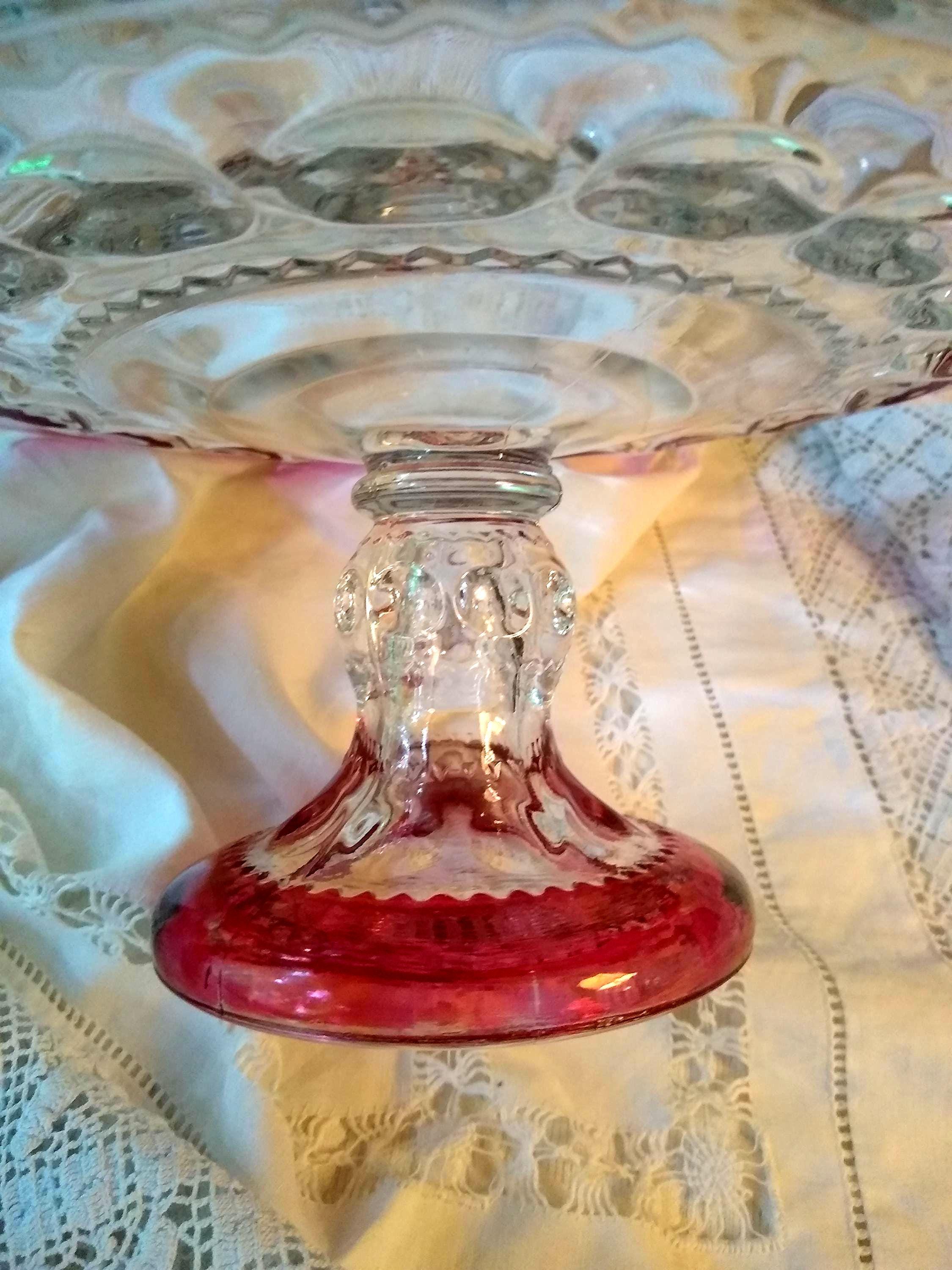 Retro Cake Stand, Vintage,cranberry Glass, Birthday Cake, Tiffin ...
