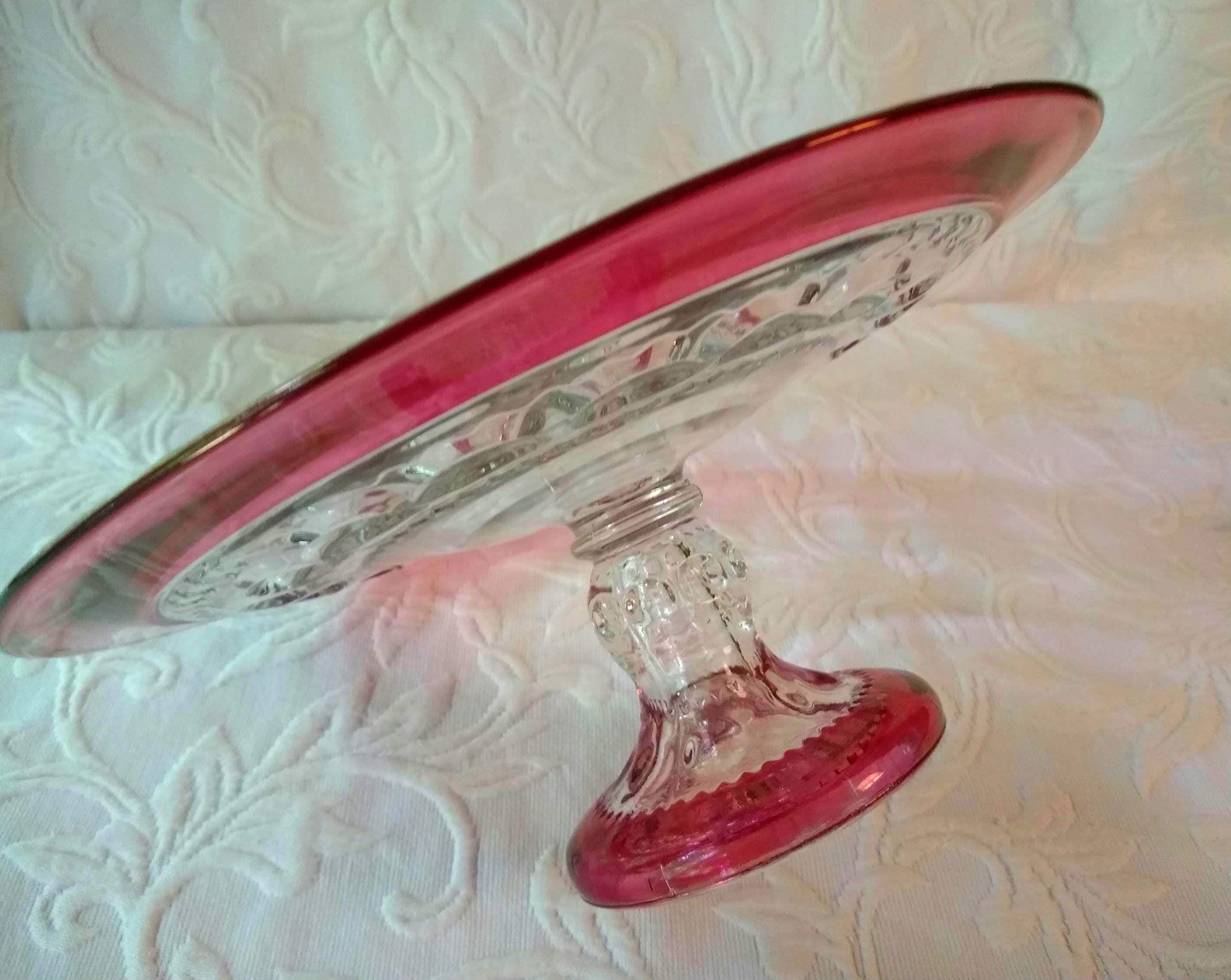 Retro Cake Stand, Vintage,cranberry Glass, Birthday Cake, Tiffin ...