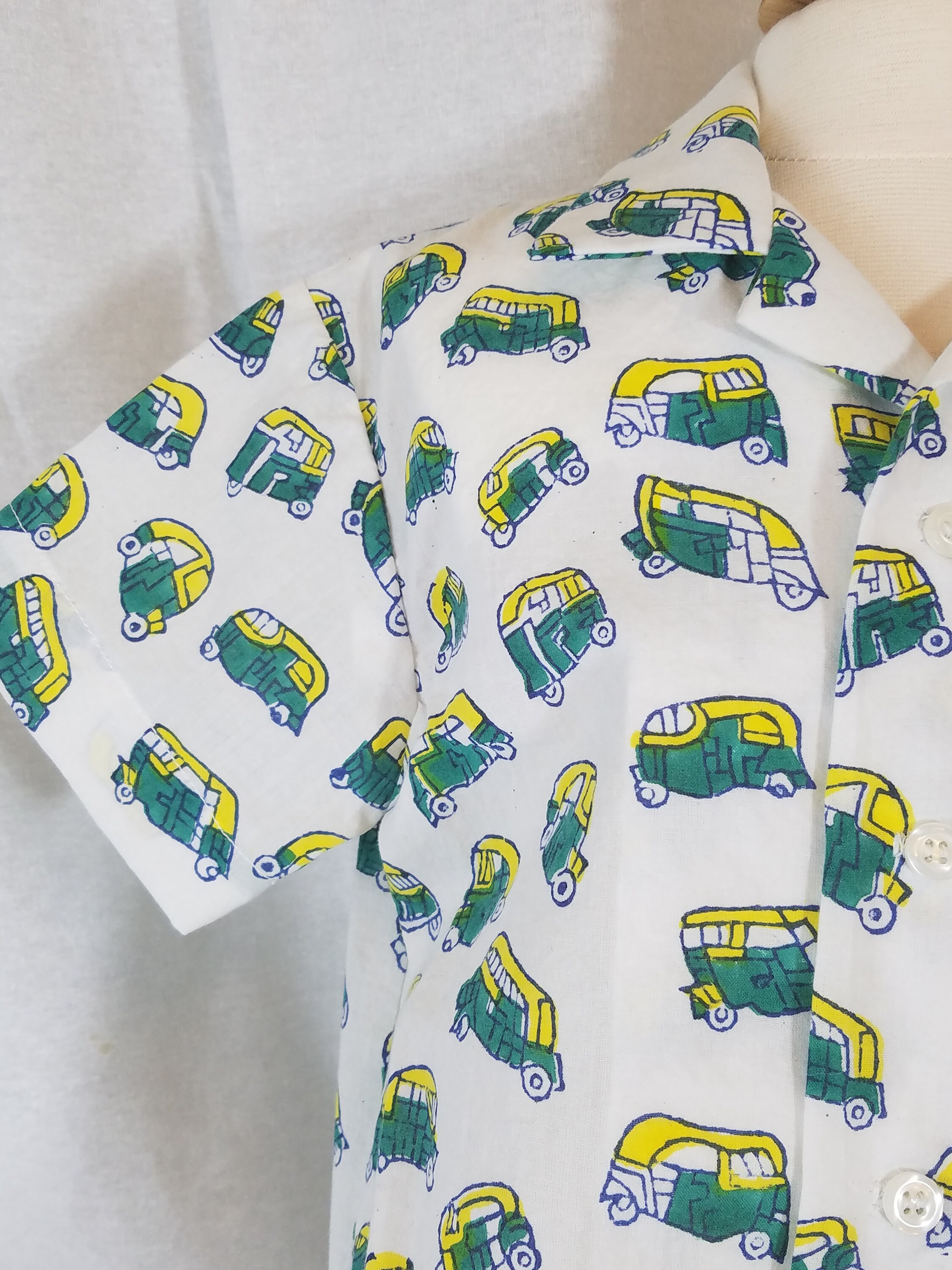 Baby Boy Shirt-size 1t-short Sleeve Button Up-cars-tuk Tuks-white Green ...