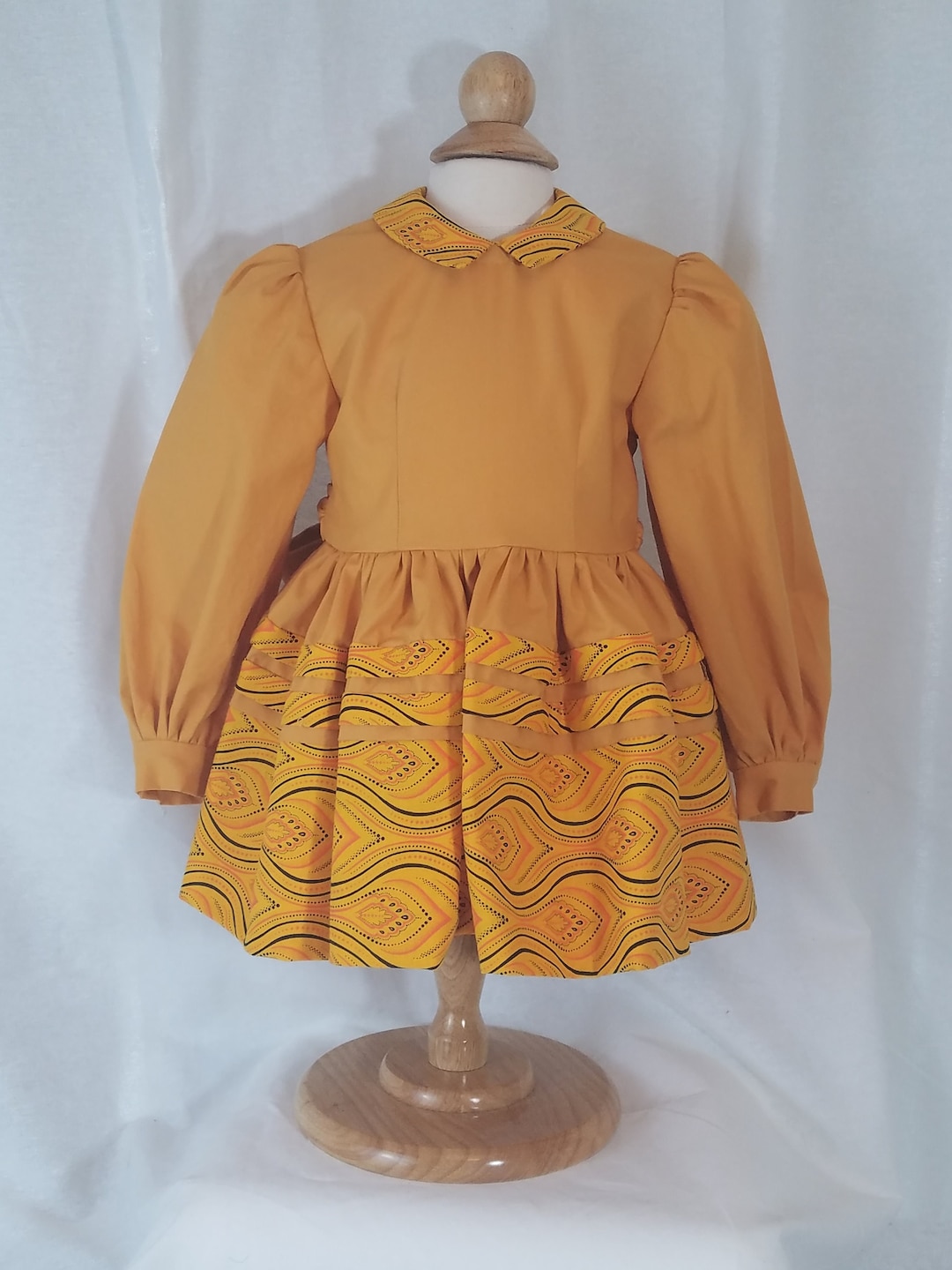 Bebé niña vestido-tamaño 1T-Butterscotch Kona algodón-amarillo y negro ...