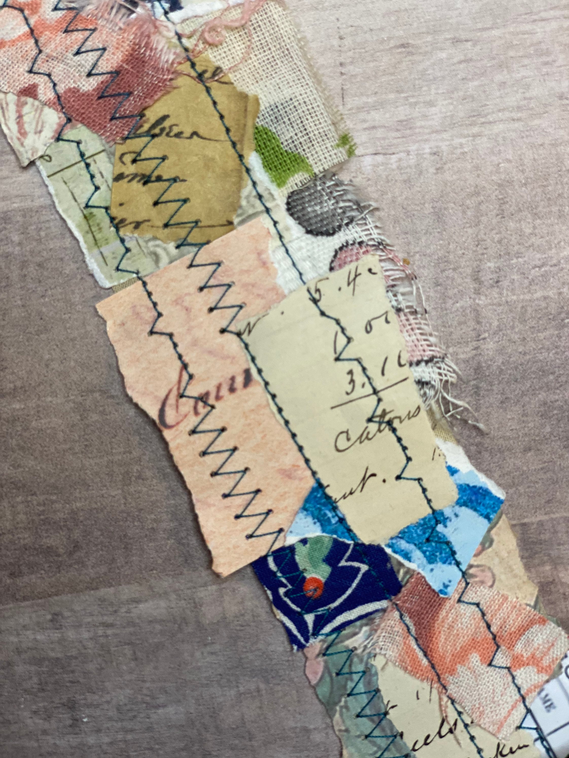 Stitched Snippet Fabric Paper Roll on a wooden spool | Etsy