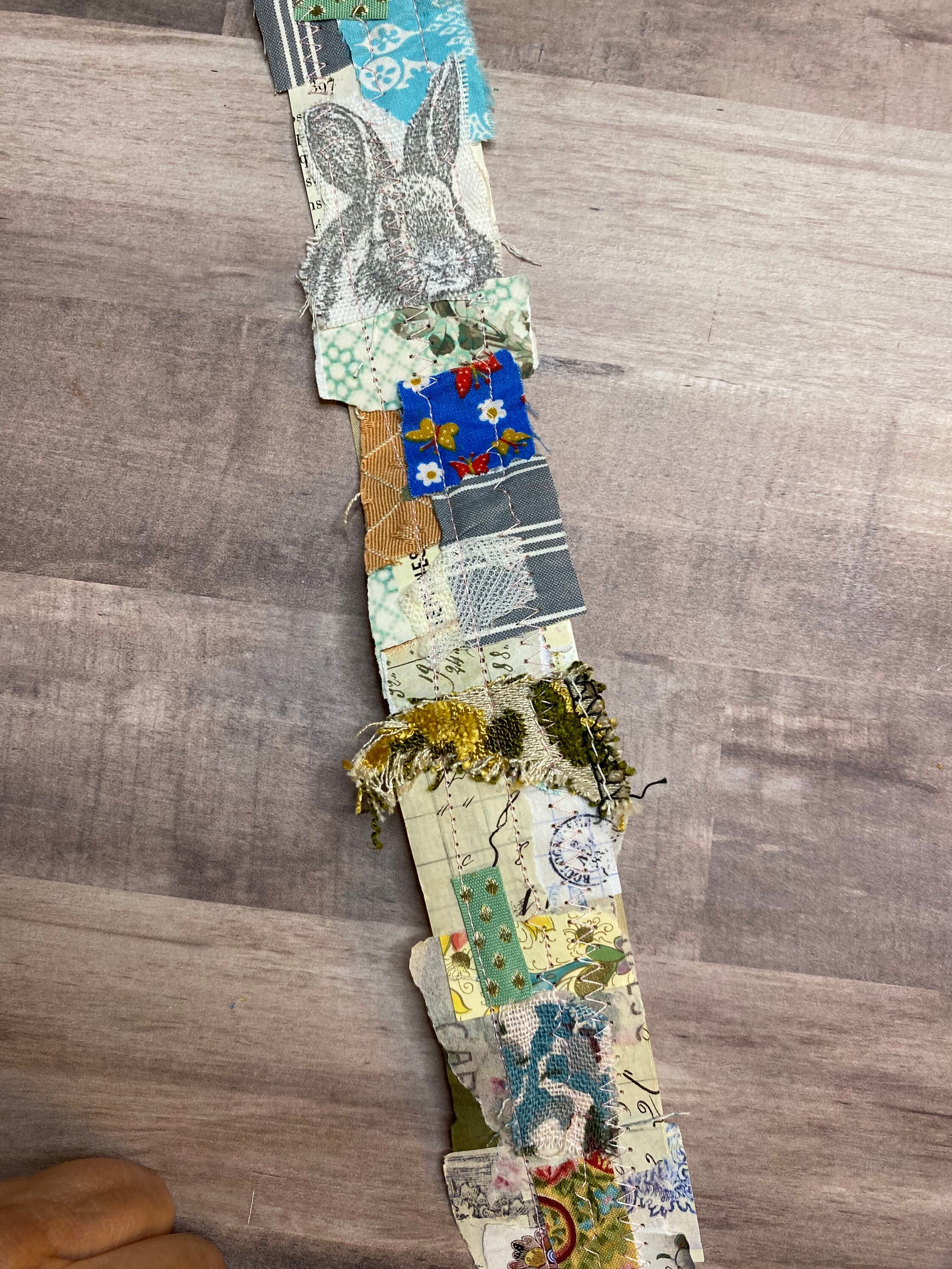 Stitched Snippet Fabric Paper Roll on a wooden spool | Etsy