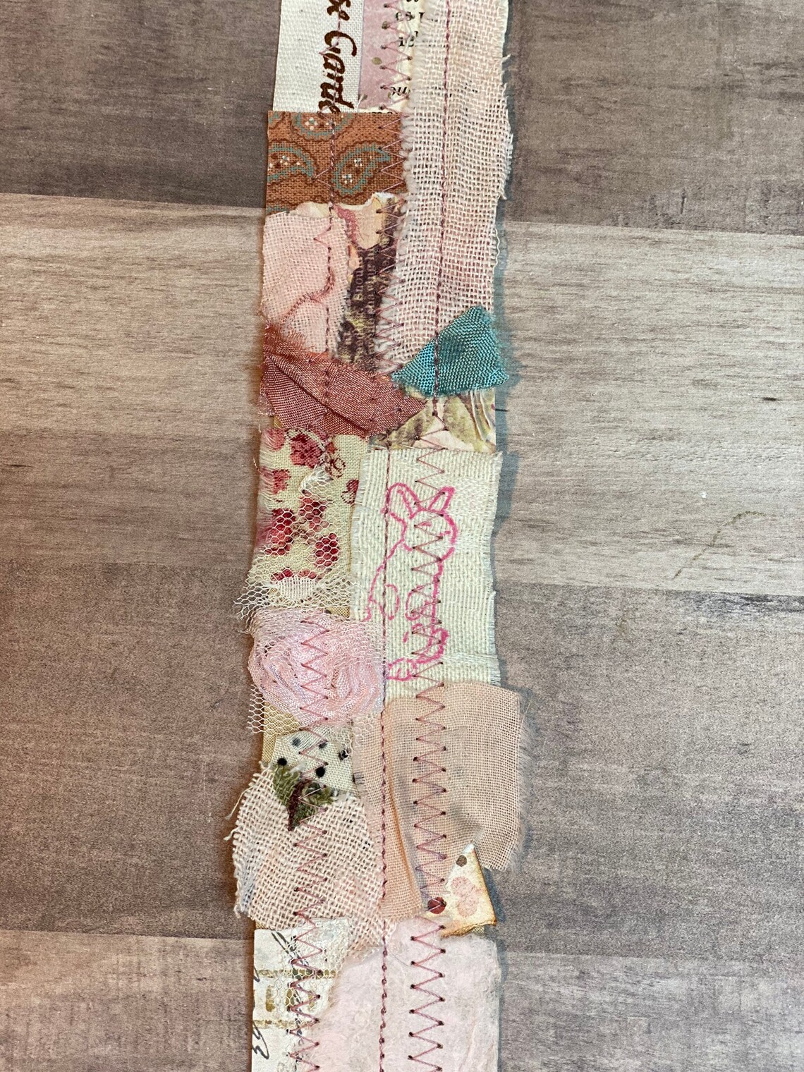 Stitched Snippet Fabric Paper Roll on a Wooden Spool Bunny or | Etsy