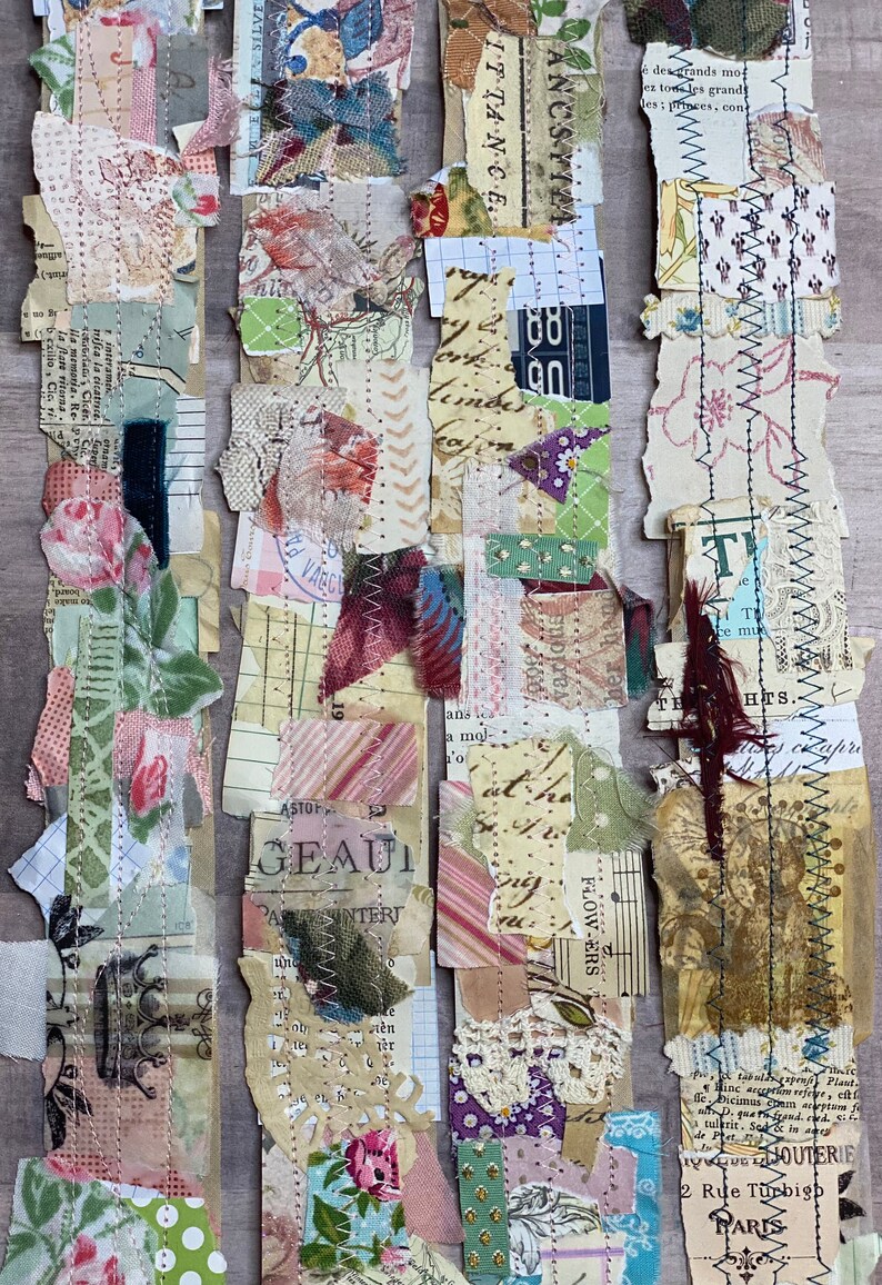 Stitched Snippet Fabric Paper Roll on a Wooden Spool Bunny or - Etsy