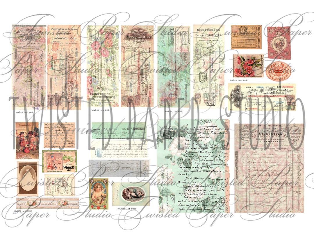 Wallpaper Decorated Letters/ Checks /invoices/ French - Pink/ Blue ...