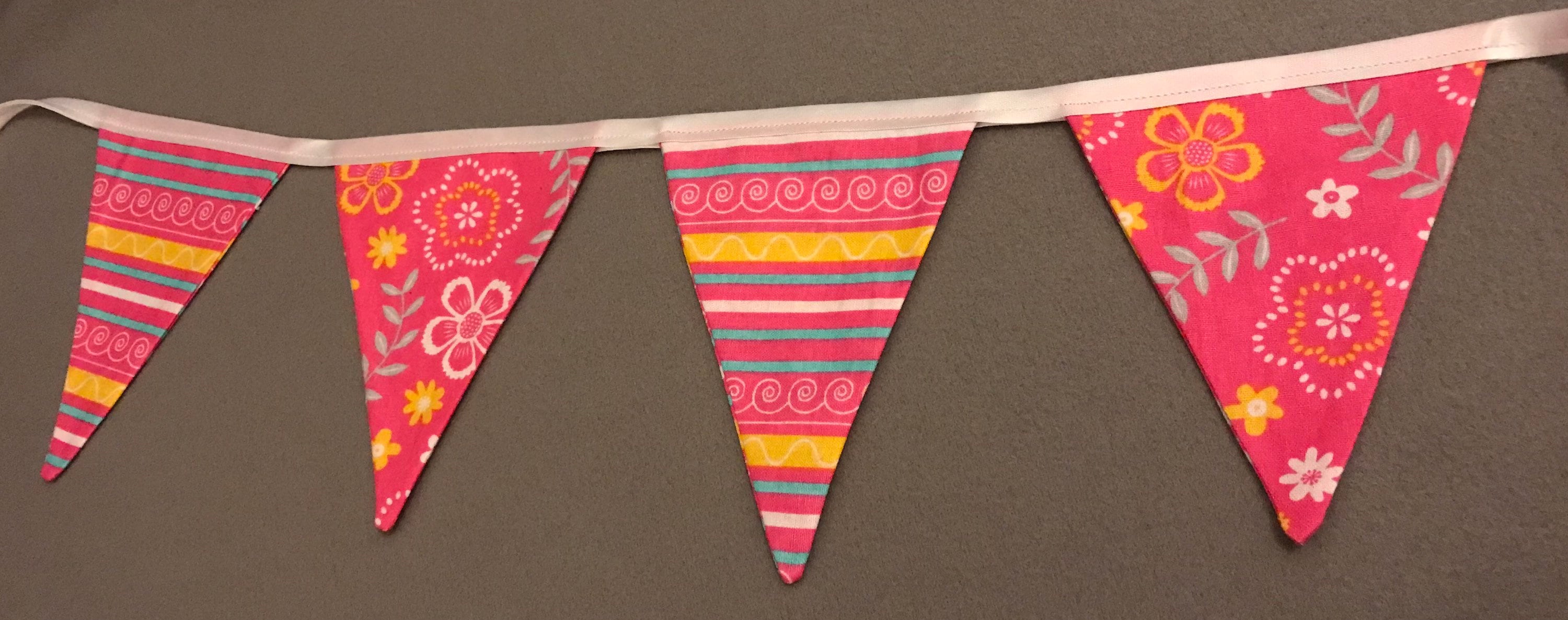 12-flag Pink Floral Bunting Bright Pink Cotton Bunting 12 - Etsy