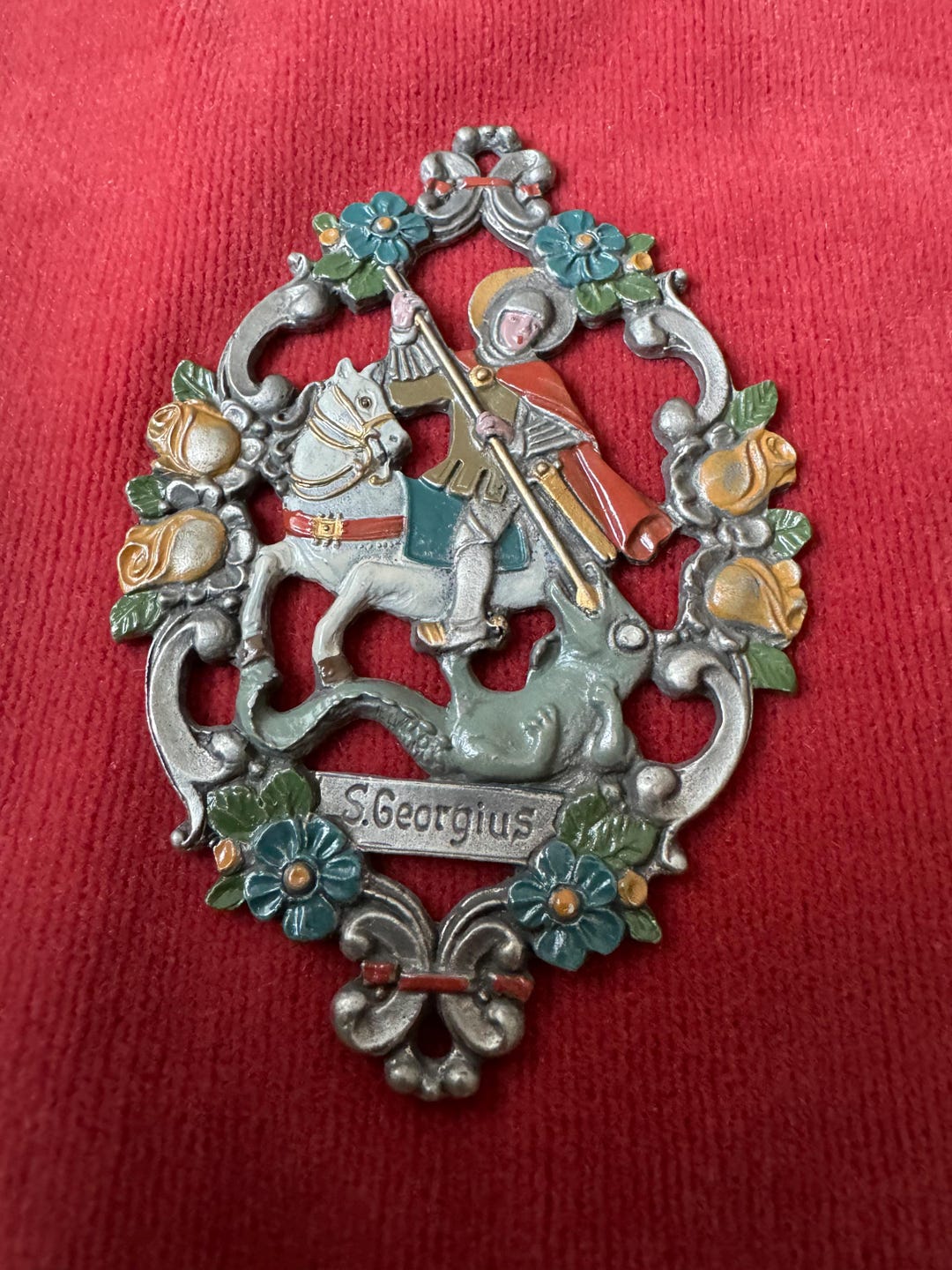 St. George Riding a Horse Religious German Pewter Christmas Ornament ...