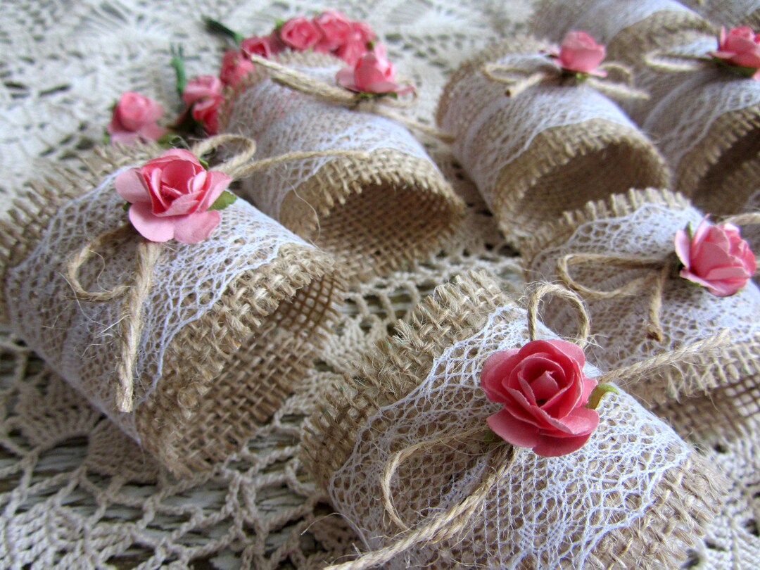 Rustic Burlap Napkin Rings With Pink Roses. Rustic Wedding - Etsy