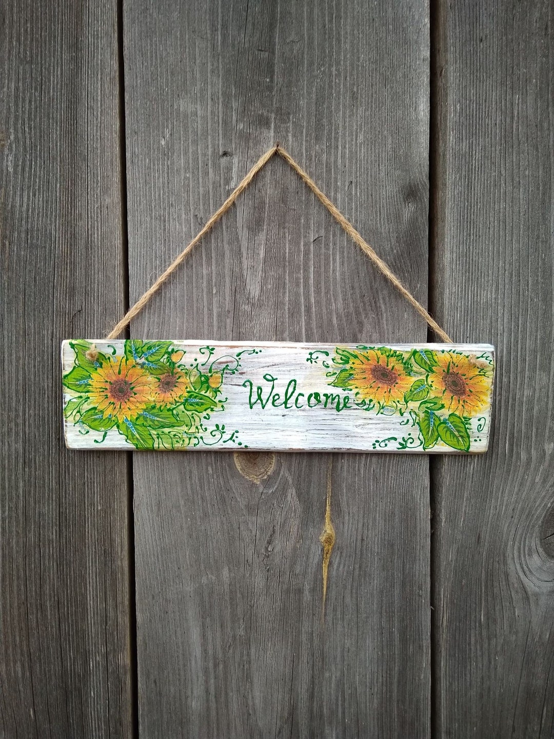 Sunflower Welcome Wood Sign: Rustic Floral Home Decor - Etsy
