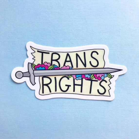 Trans Positivity Trans Rights Sword Vinyl Sticker With Flowers - Etsy