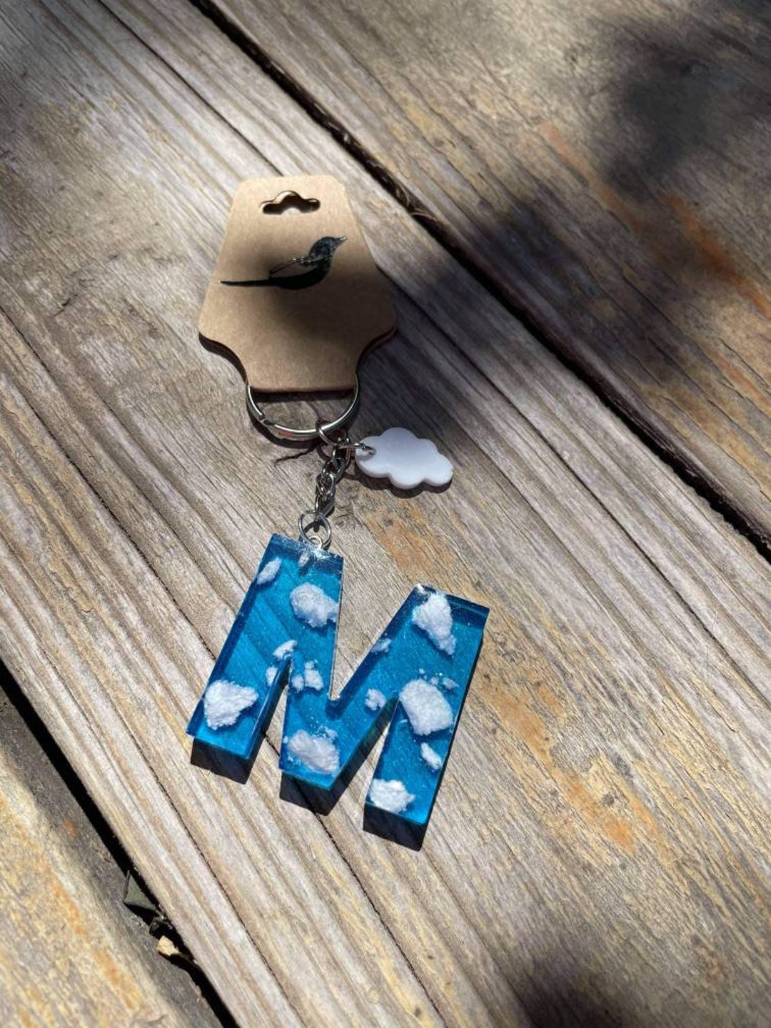 Letter Resin Blue Sky Cloud Keychain Custom Personalized Initial Letter ...