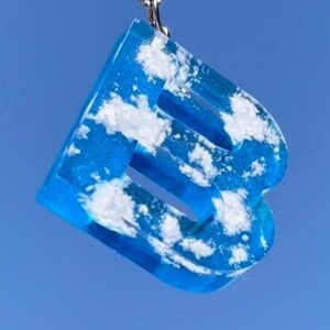 Letter Resin Blue Sky Cloud Keychain Custom Personalized Initial Letter ...