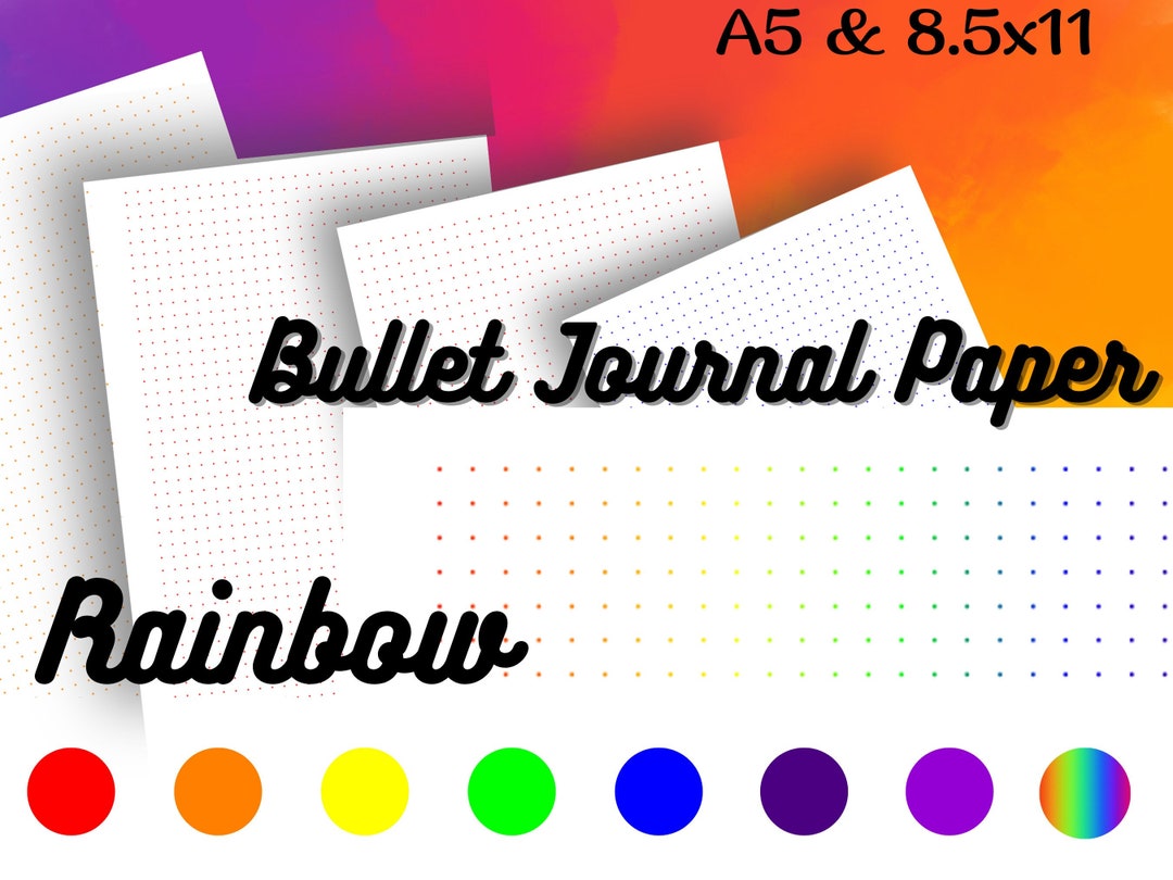 Rainbow Bullet Journal Paper | Printable Dot Grid Rainbow Color Blank ...