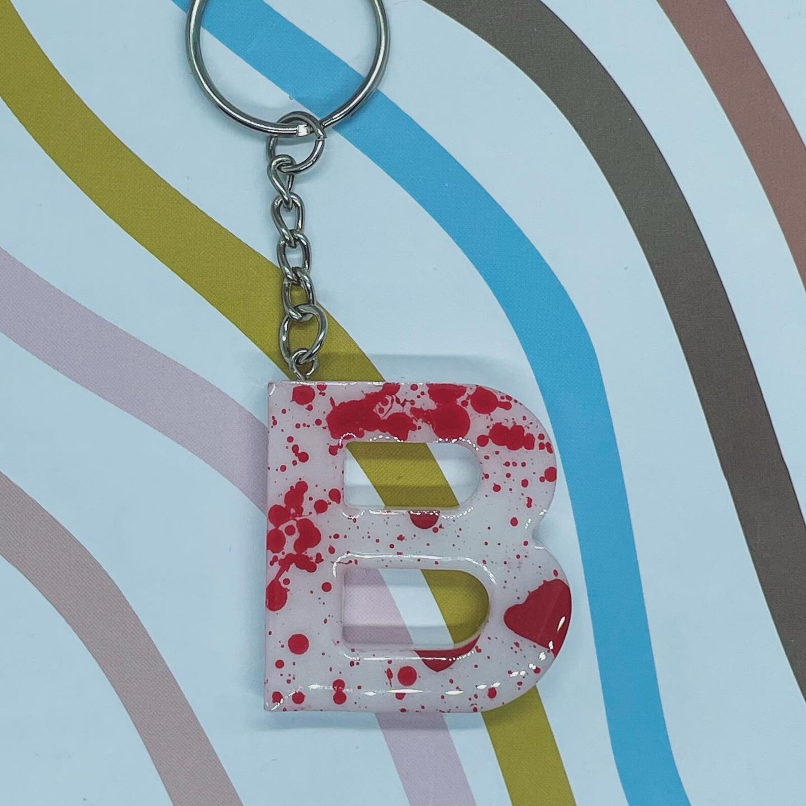 Letter Resin Blood Splatter Keychain Custom Personalized Initial Letter ...