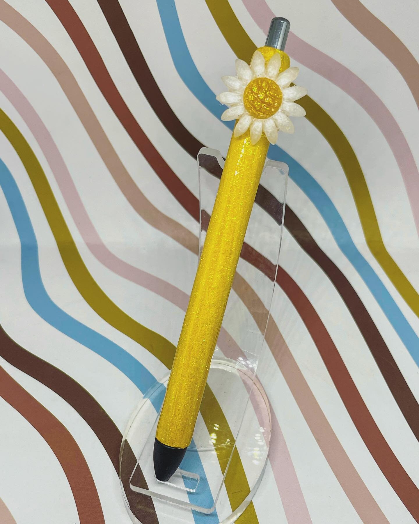 Daisy Resin Glitter Gel Pen | Yellow or White Daisy Retractable ...