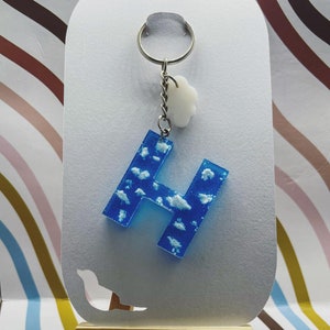Letter Resin Blue Sky Cloud Keychain Custom Personalized Initial Letter ...
