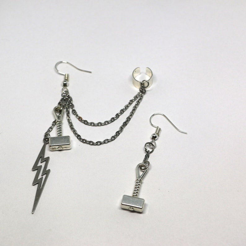 Thor Cuff Earrings With Chain | Chain Cuff Earrings. Mjolnir, Norse ...