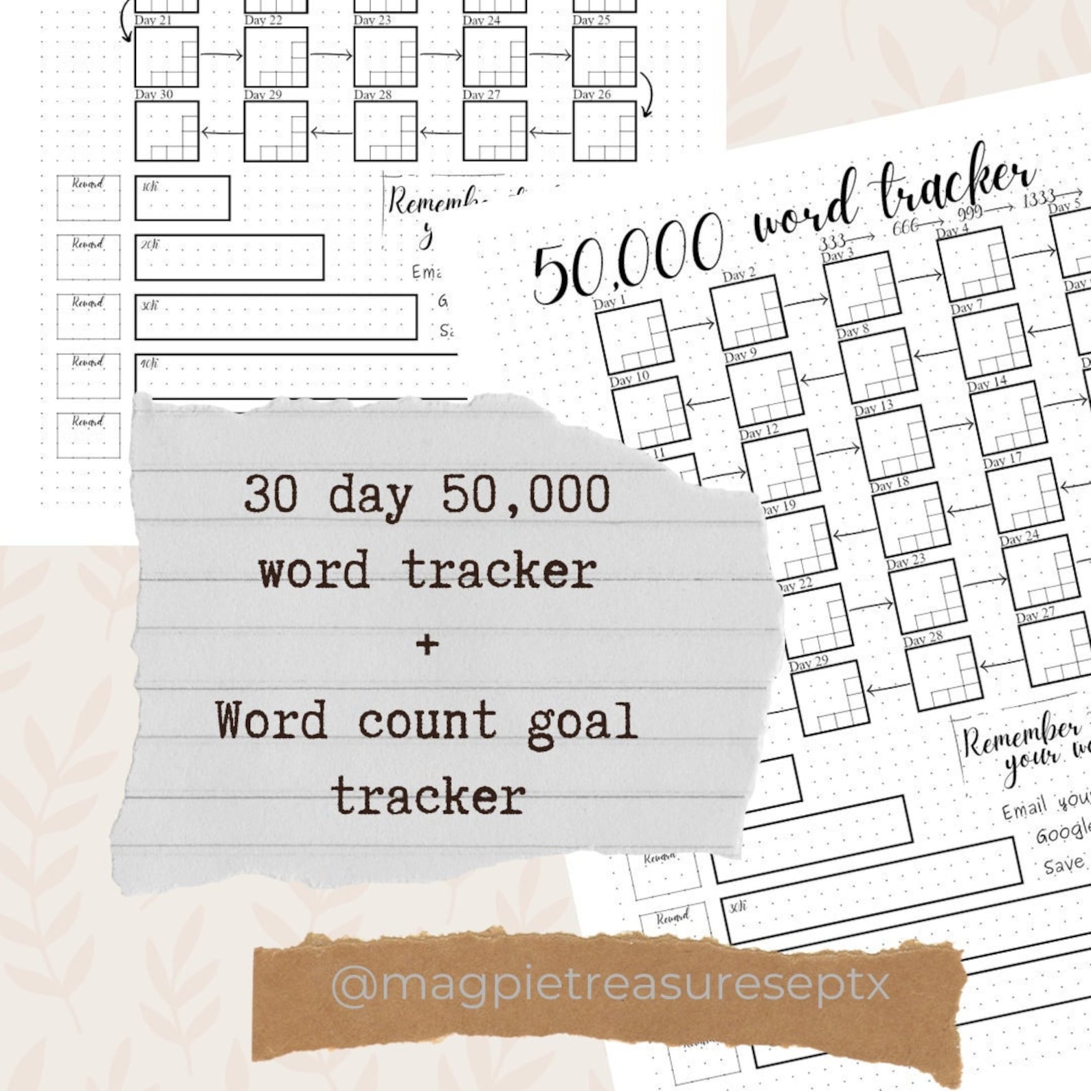 50,000 Word Count Tracker for Nanowrimo | Bullet Journal Printable 30 ...
