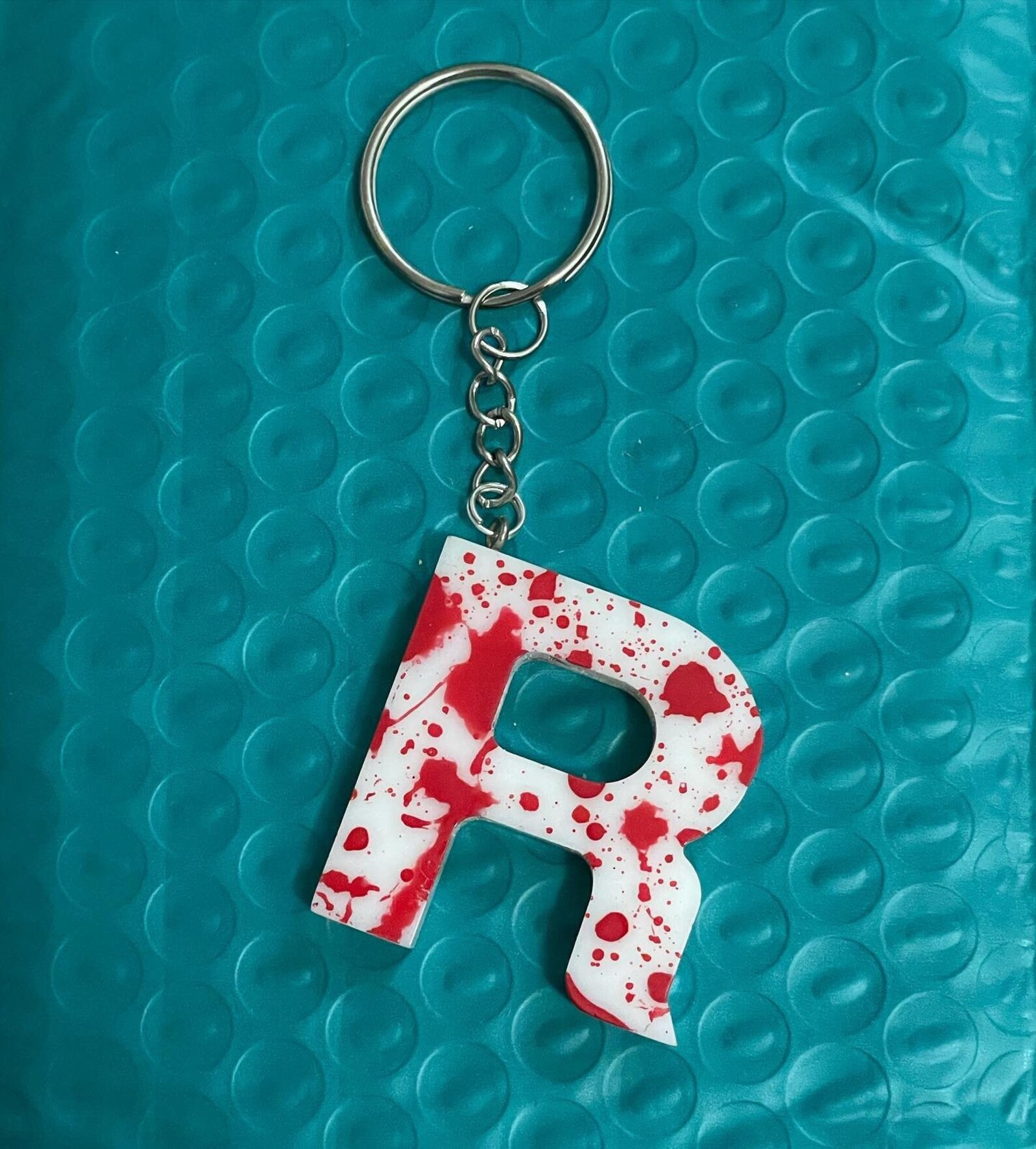 Letter Resin Blood Splatter Keychain Custom Personalized Initial Letter ...
