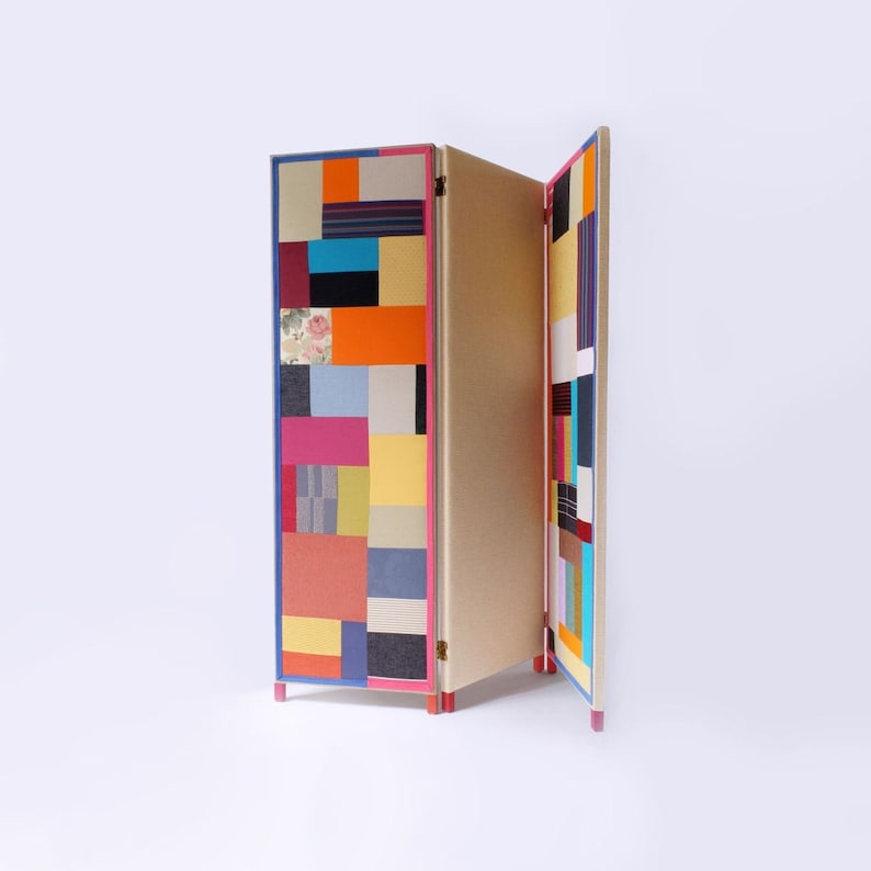 Tall COLOR BLOCK Folding Screen No01/ Handmade One-of-a-kind Patchwork ...