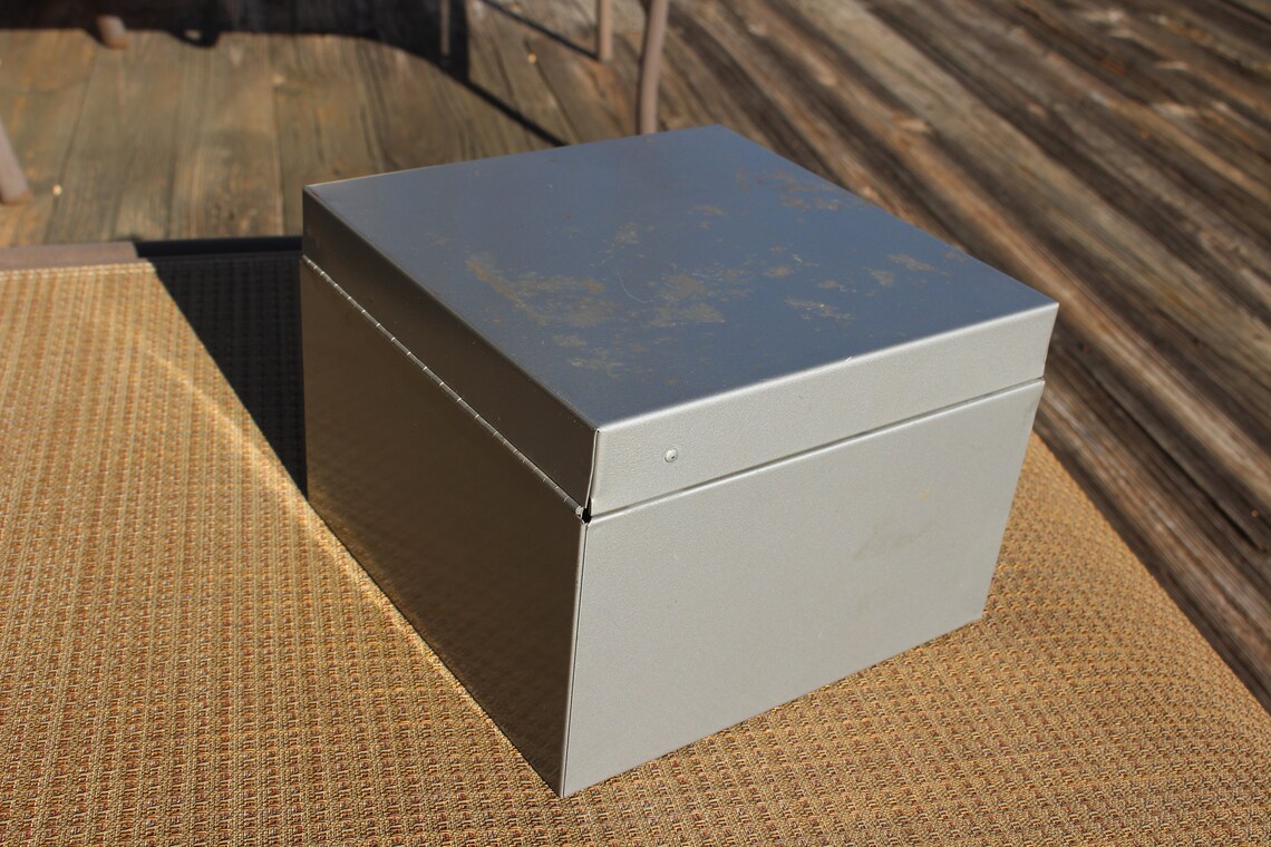 Vintage Industrial Gray Metal File / Card Box HINGED Lid and | Etsy