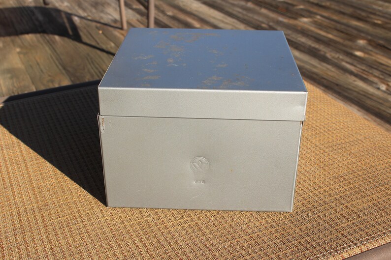 Vintage Industrial Gray Metal File / Card Box HINGED Lid and | Etsy