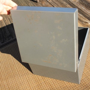 Vintage Industrial Gray Metal File / Card Box; HINGED Lid and Interior ...