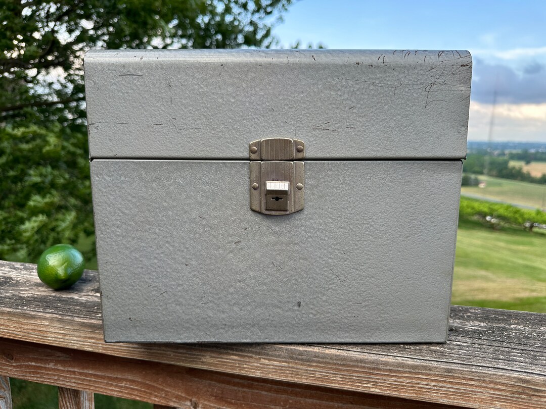 Vintage Medium Gray Mottled Upright File Box; Silvertone, Grooved ...