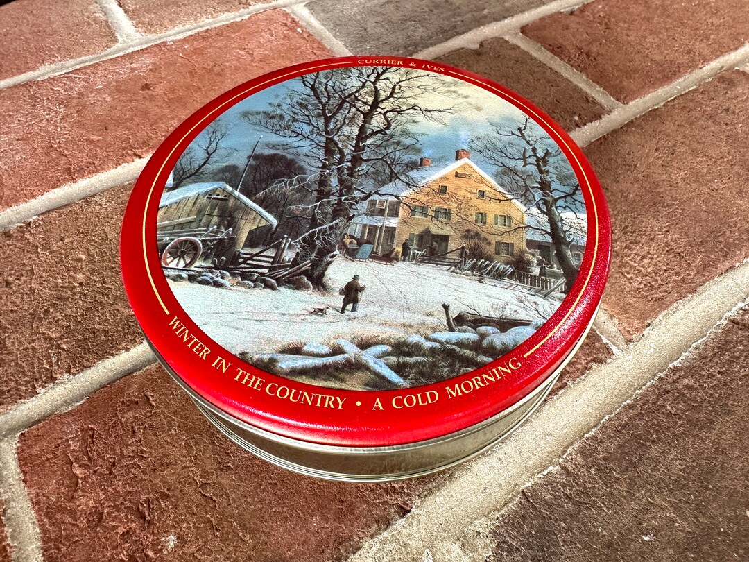 Small Vintage Currier & Ives Tin winter in the Country A Cold Morning 6 ...
