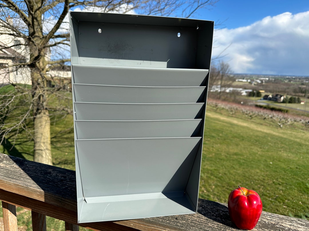 Vintage Metal Hanging File Folder Rack With 4 Angled Slots and 2 Small ...