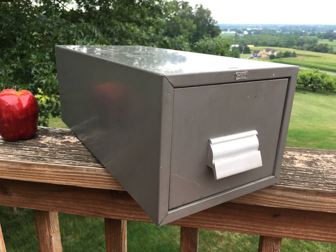 Vintage Dark Gray, Steel Metal Drawer/card Catalog 4x6 Index Cards Card ...
