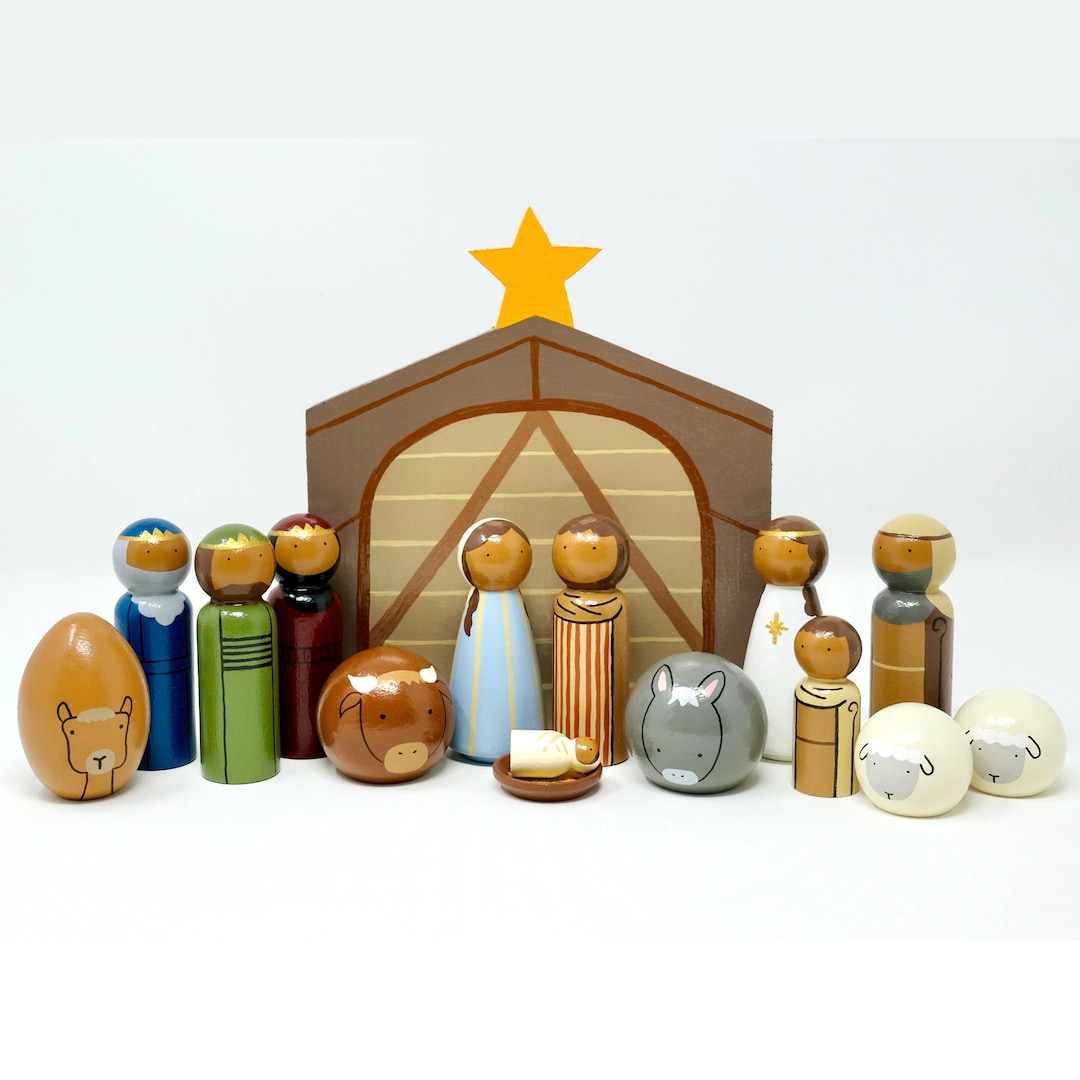 Nativity Peg Doll Set - Brown Skin Tones (*made to Order*) - Etsy