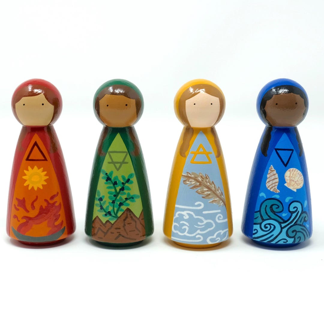 The Four Elements Gnome/fairy Peg Dolls (fire, Earth, Air, Water ...