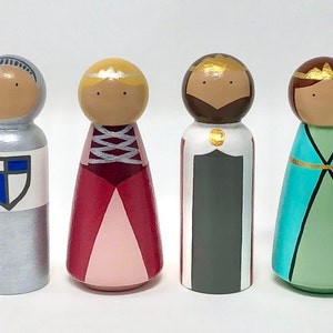 Medieval Royal Court / King, Queen, Princess & Knight Peg Doll Set ...