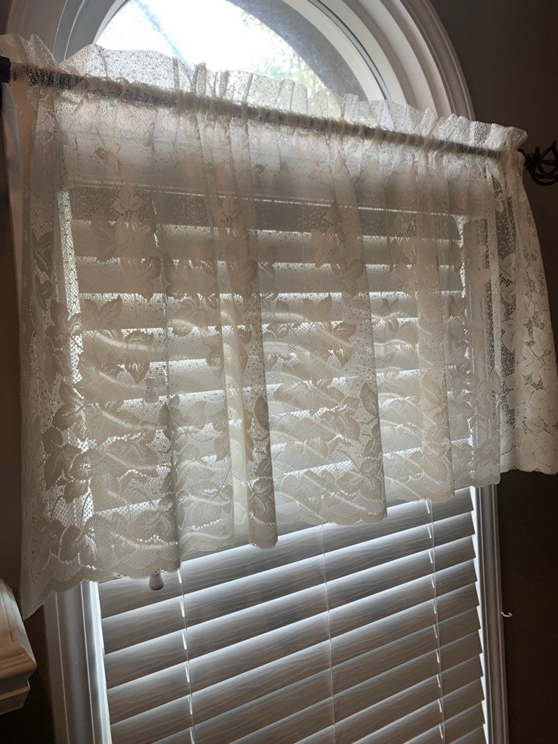 Set of 2 Vintage off White Lace Window Valance Panels With Ivy Leaf ...