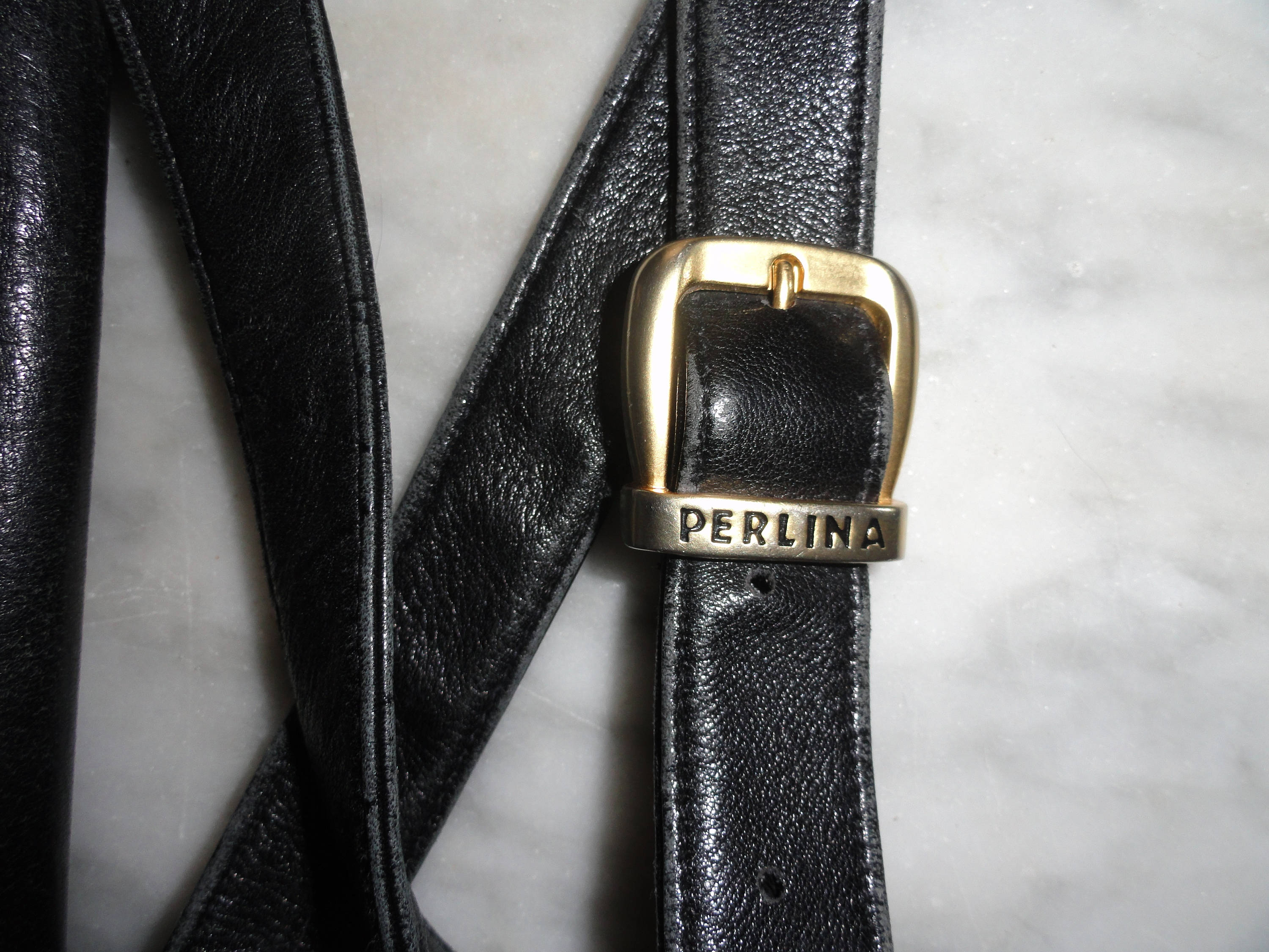 Vintage Black Leather Perlina New York Flap Over Shoulder Handbag Purse ...