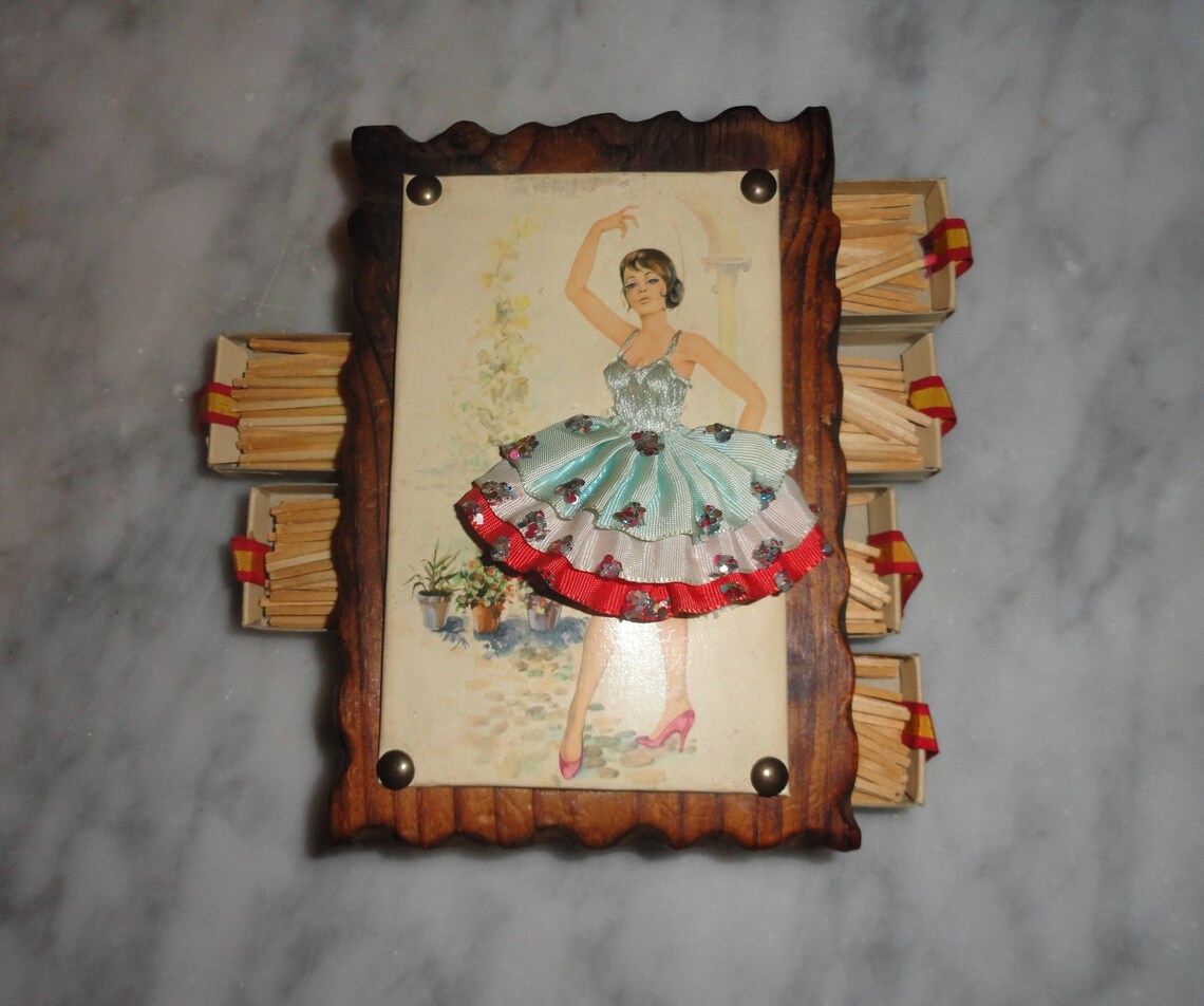 Vintage Table Top Carved Wooden Matchbox Holder Matches Matchbook ...