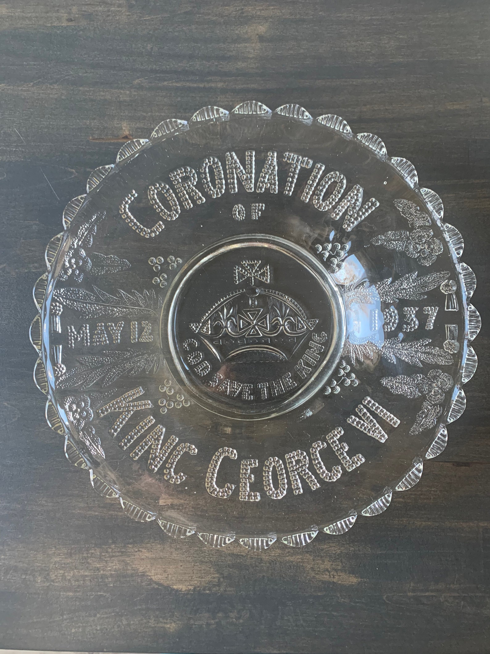 Vintage Glass Collectible Commemorative King George VI Coronation Plate ...